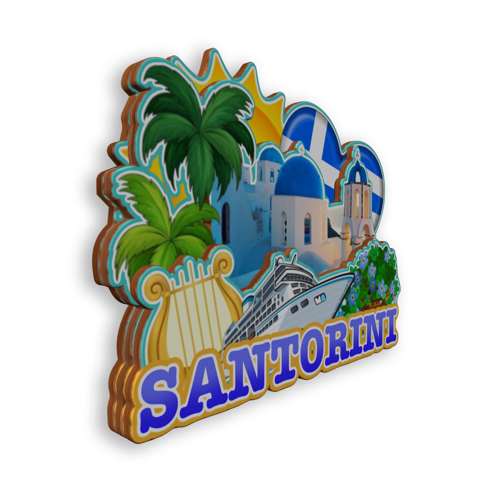 Santorini Greece Fridge Magnet City Trvavel Souvenirs Handmade Wood ...
