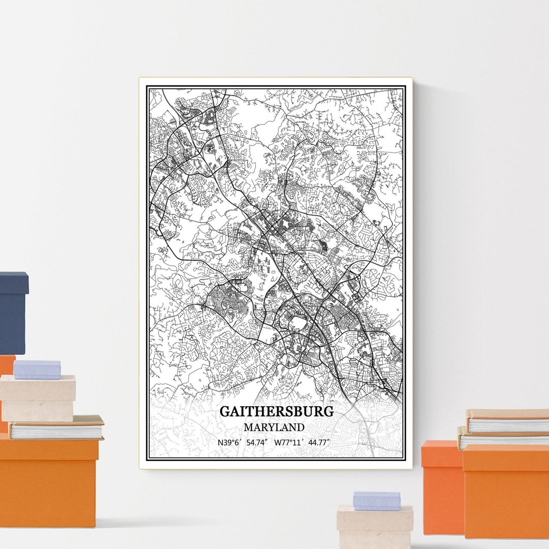 Gaithersburg Maryland USA America Map Print Wall Art Canvas Poster ...