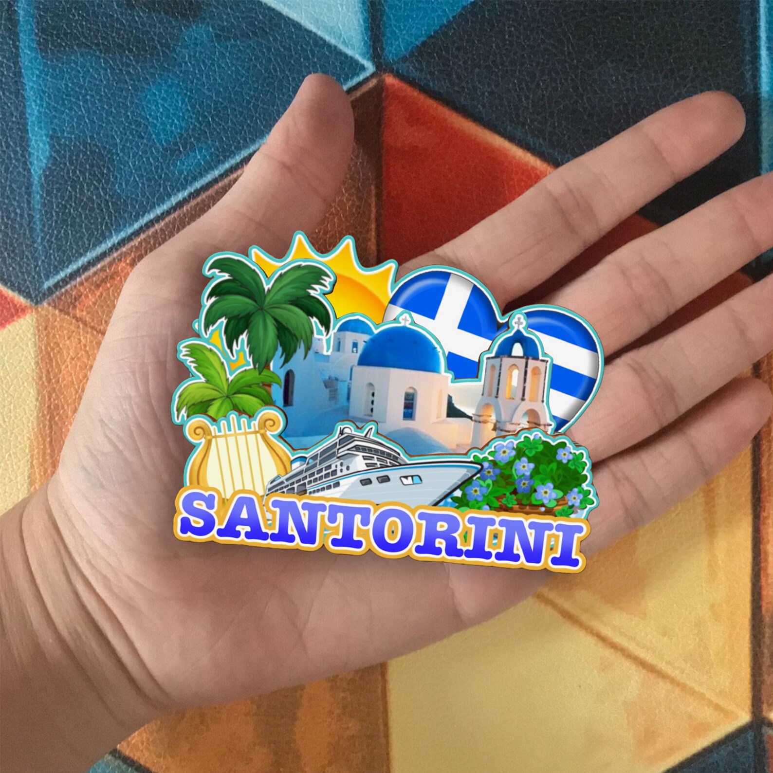 Santorini Greece Fridge Magnet City Trvavel Souvenirs Handmade Wood ...