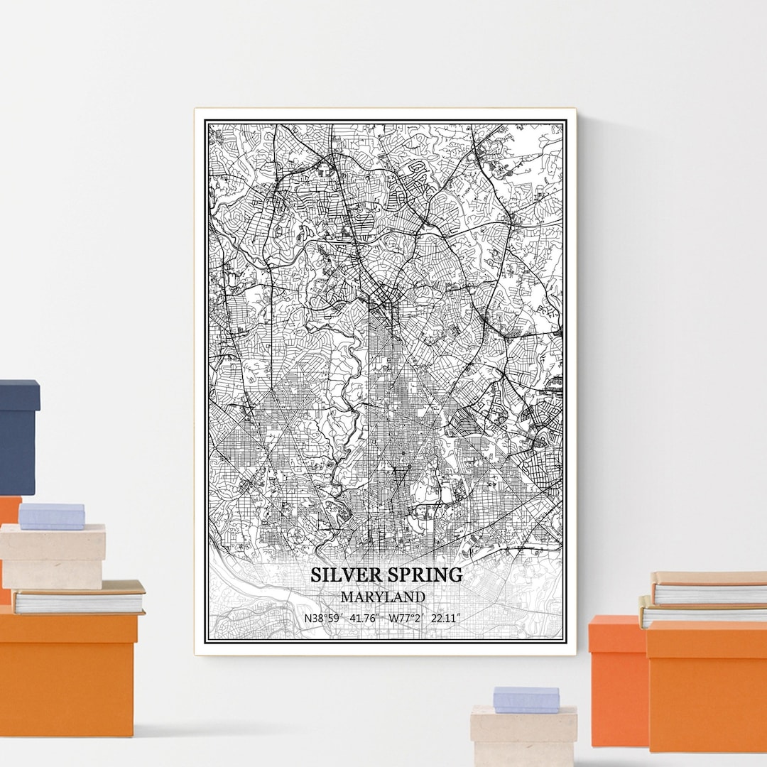 Silver Spring Maryland USA America Map Print Wall Art Canvas Poster ...