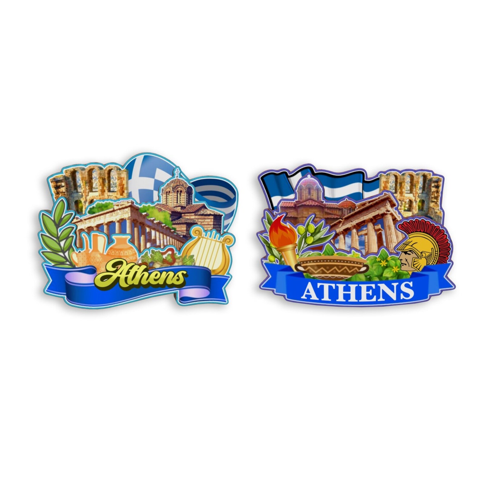Athens Greece Fridge Magnet City Trvavel Souvenirs Handmade Wood ...