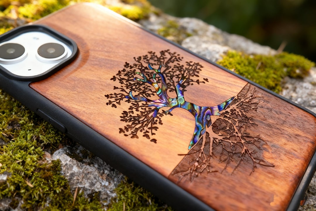 Tree Engraved Wood Phone Case: Abalone Inlay, Magsafe Compatible - Etsy