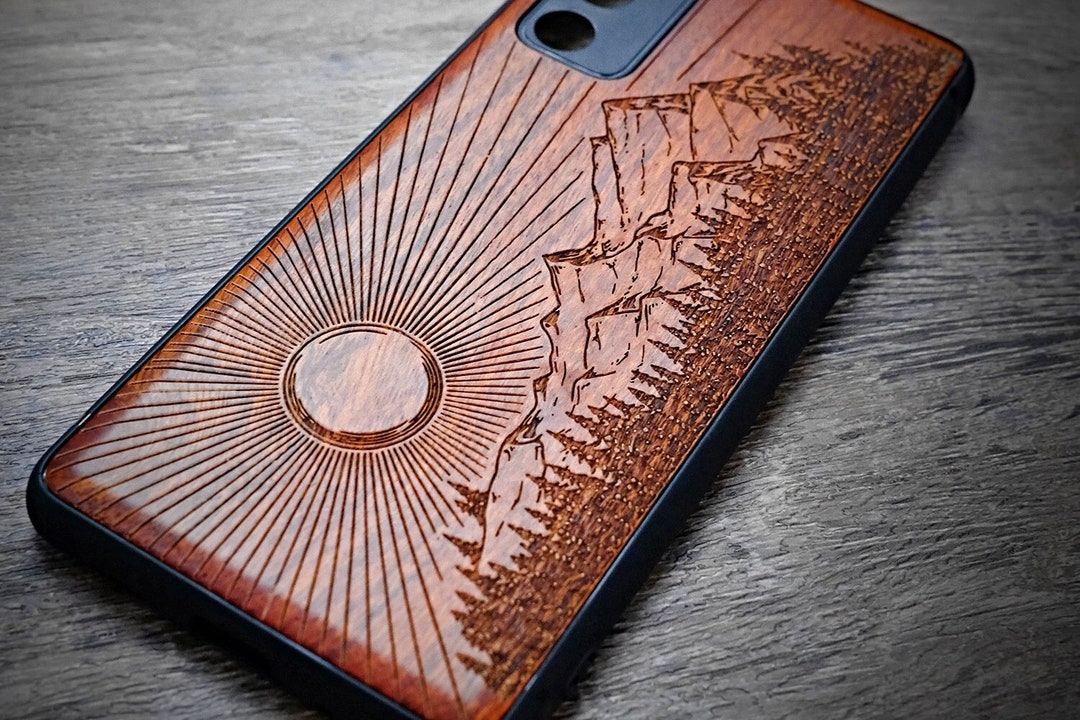 Mountain Sunrise, Carved Wood Case, for iPhone 15 14 13 12 Mini Pro Max ...