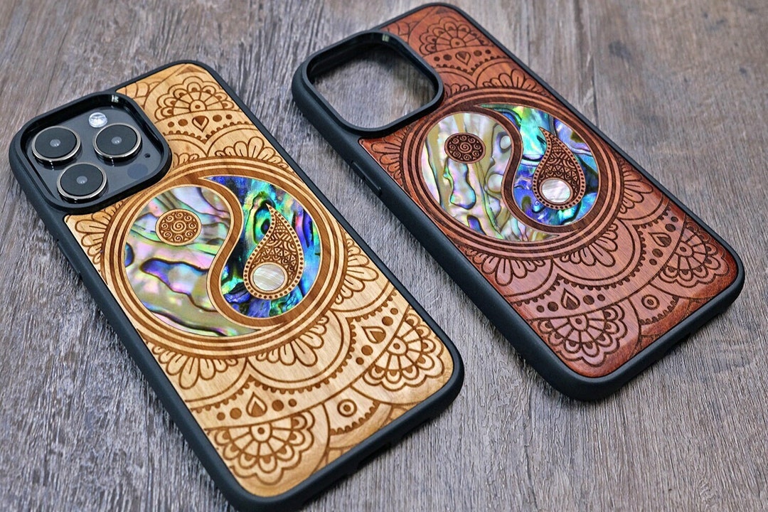 Coque de style zen, coque en bois pour iPhone 15 Pro Max 14 13 12 11 ...