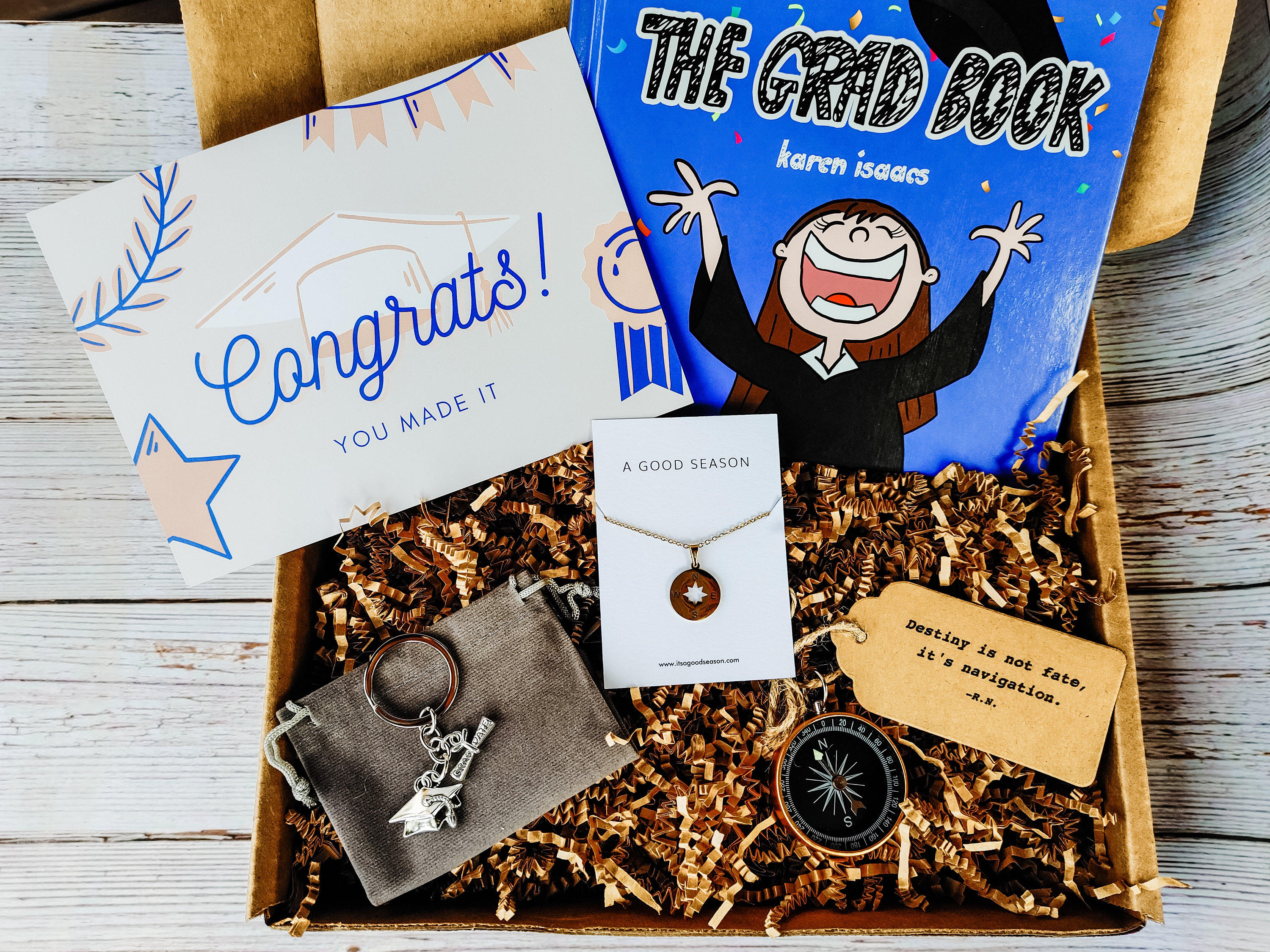 Graduate Gift Box for College Graduation Book Keychain Necklace Compass ...