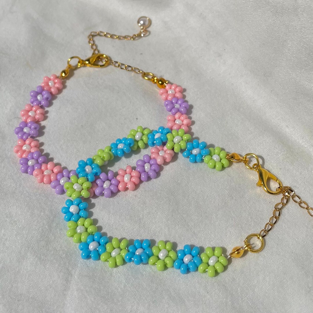 Flower Beaded Bracelet Adjustable Beaded Bracelet - Etsy