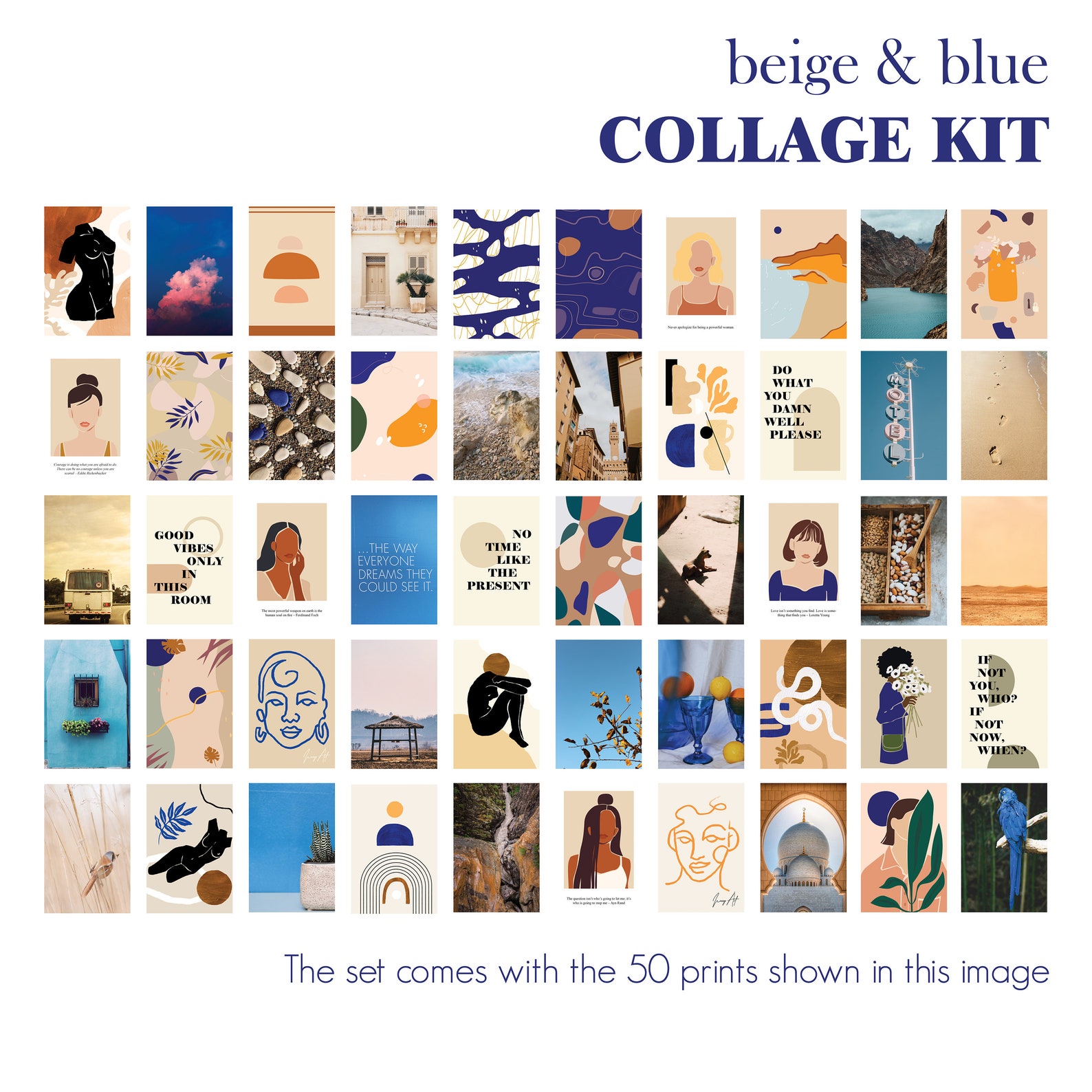 Photo Collage Kit | 50 Postcards 4'' X 6'' | Blue & Beige Theme - Etsy