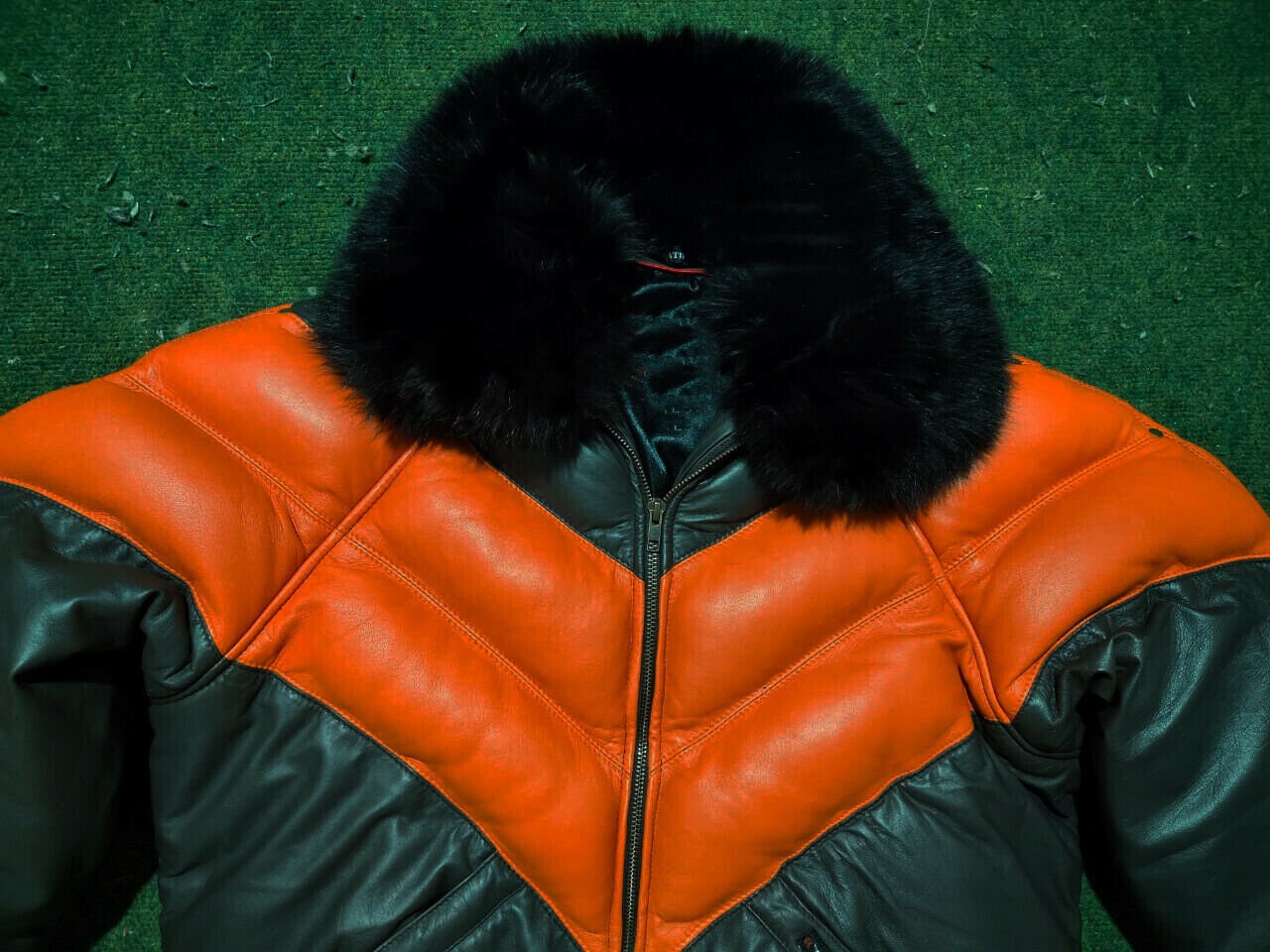 Men Genuine Leather Jacket With Fox Fur Collar, Lambskin Leather Puffer ...