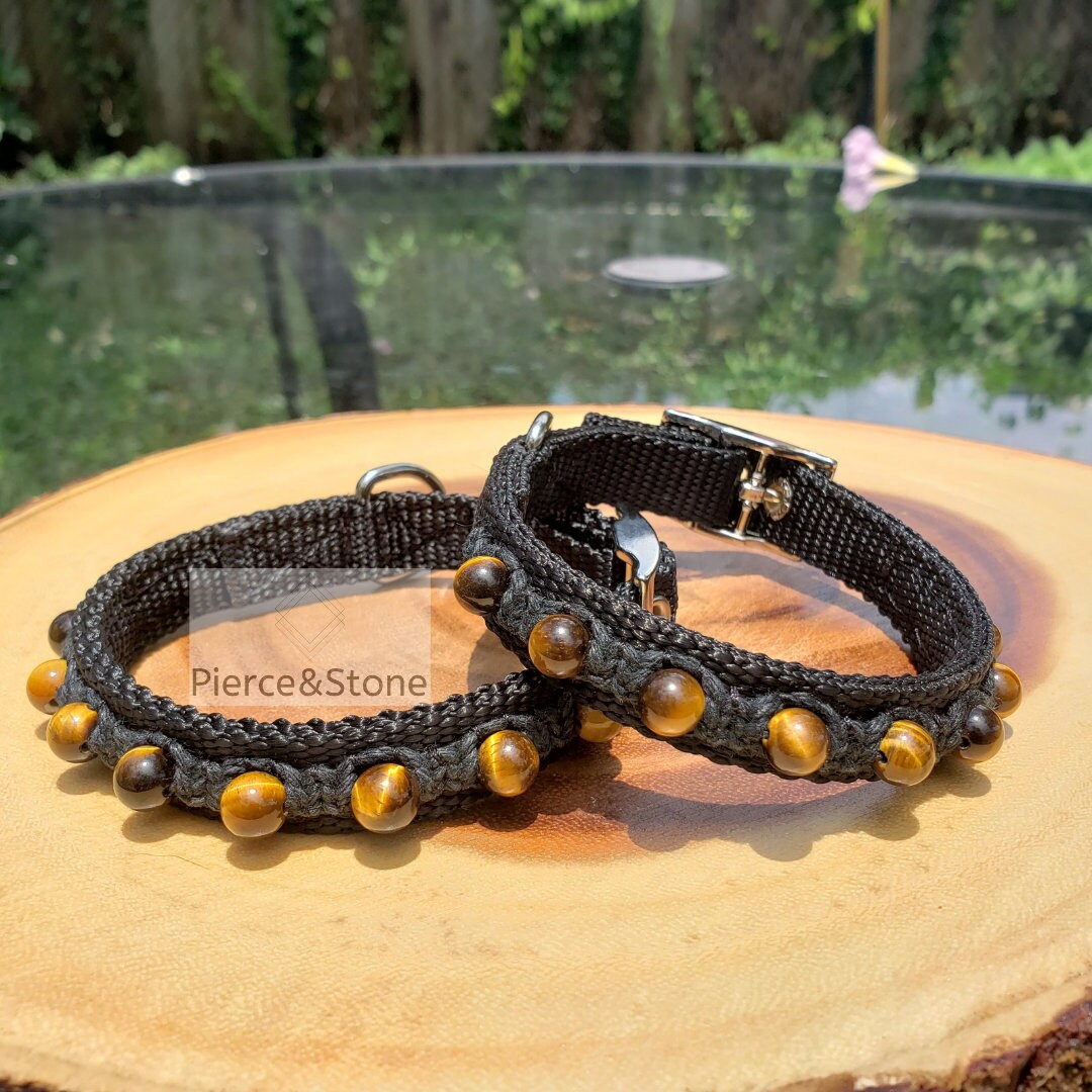 Tigers Eye Dog Collar - Handmade Dog Collar - Crystal Healing Collar ...