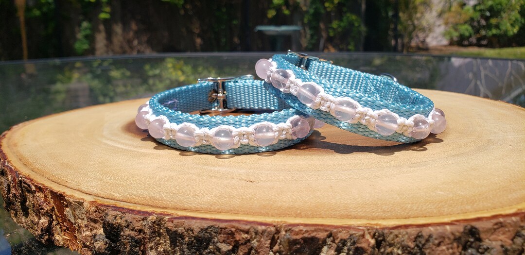Rose Quartz Dog Collar - Handmade Dog Collar - Crystal Dog Collar ...