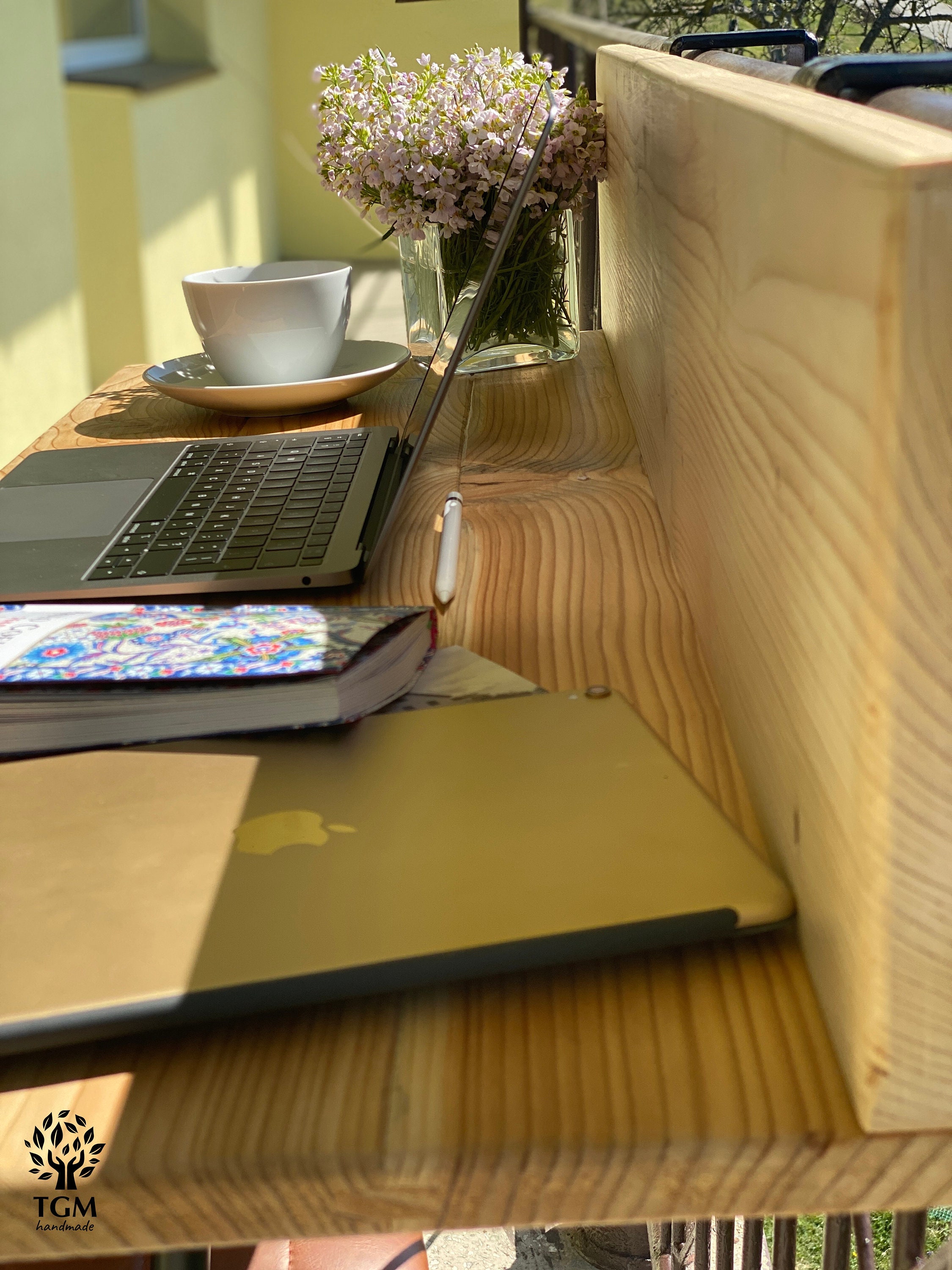 Solid Oak Balcony Desk | Outdoor Timber Table With Regulated Snags | T5 ...