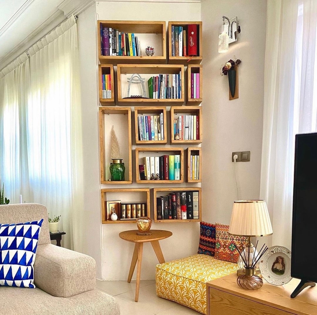 Solid Oak Square Box Shelf | Modern Wall Hanging Unit | S60 - Etsy