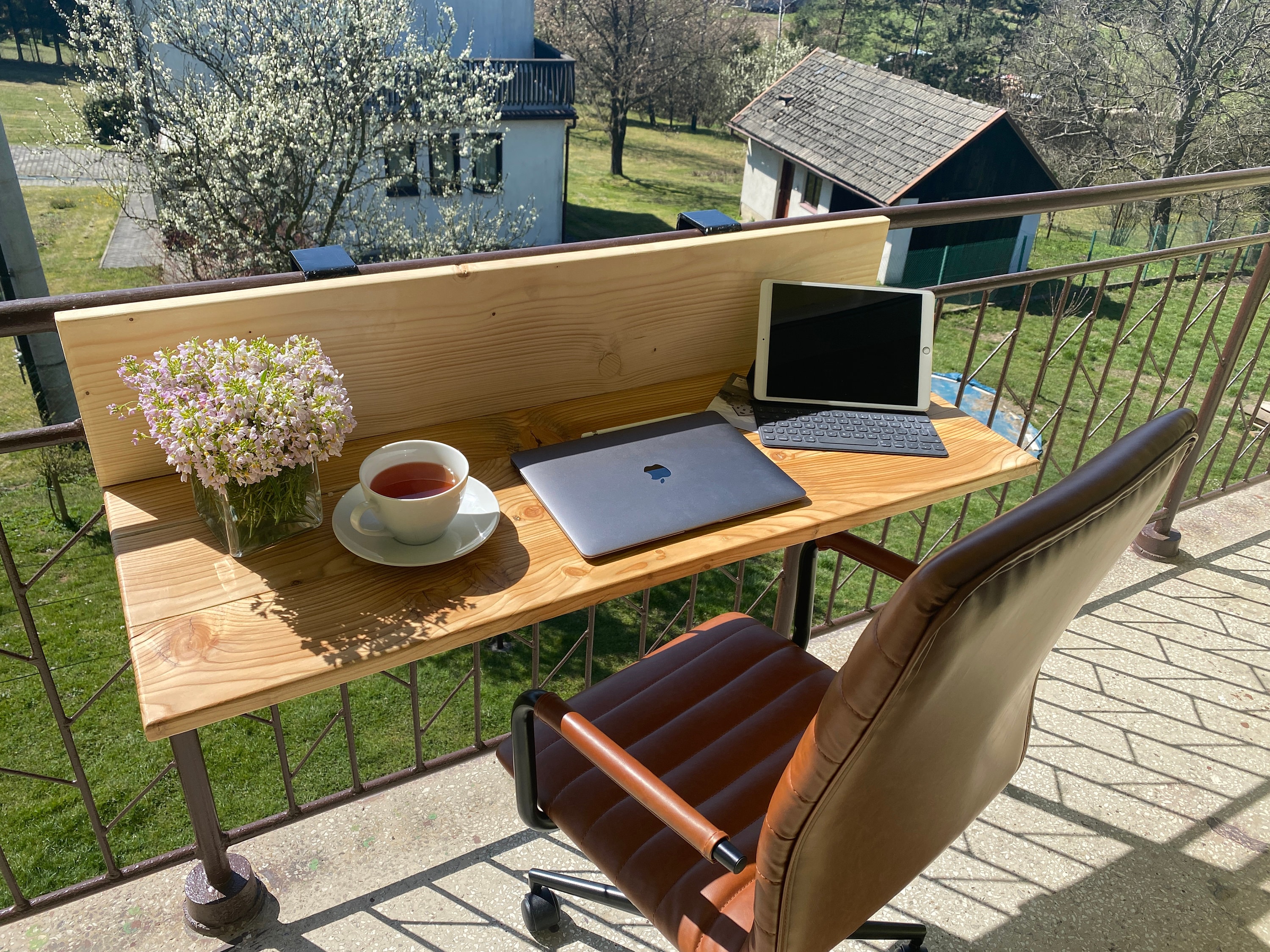 Solid Oak Balcony Desk | Outdoor Timber Table With Regulated Snags | T5 ...