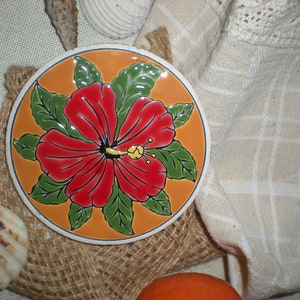 Vintage Greek Ceramic Coaster Hibiscus Design Hand Made by Rhodes ...