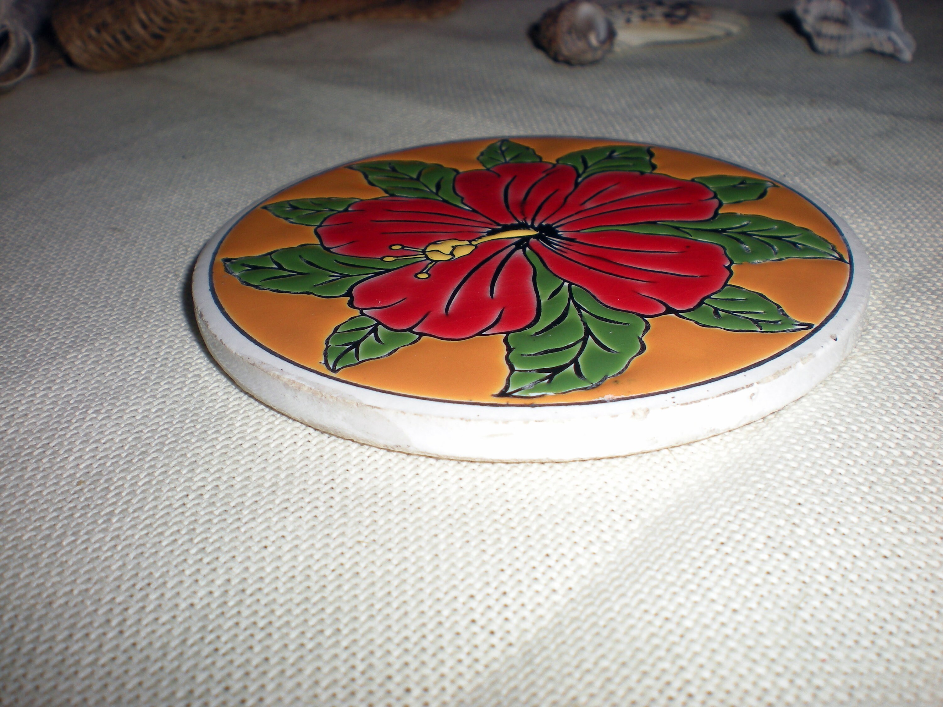 Vintage Greek Ceramic Coaster Hibiscus Design Hand Made by Rhodes ...