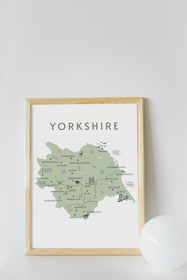 Yorkshire Map Print | Yorkshire Landmarks - Etsy UK