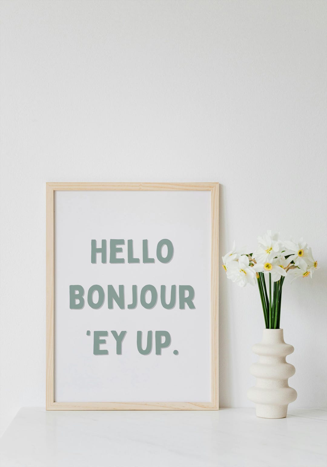 Hello Bonjour 'ey up Print | Minimalist Kitchen Art - Etsy