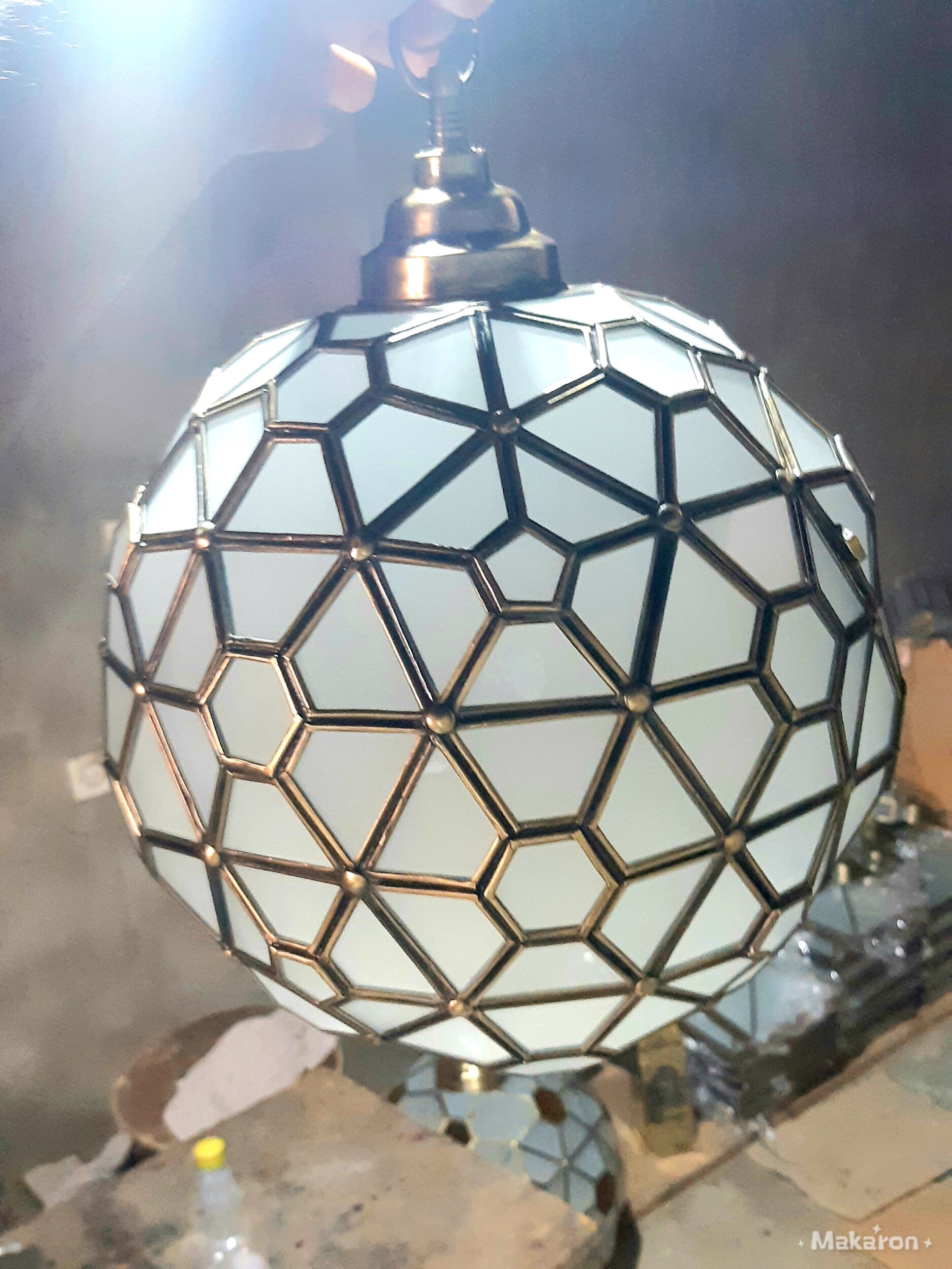 Milky Glass Lamp , Handmade Moroccan Brass Pendant Lamp , Moroccan ...