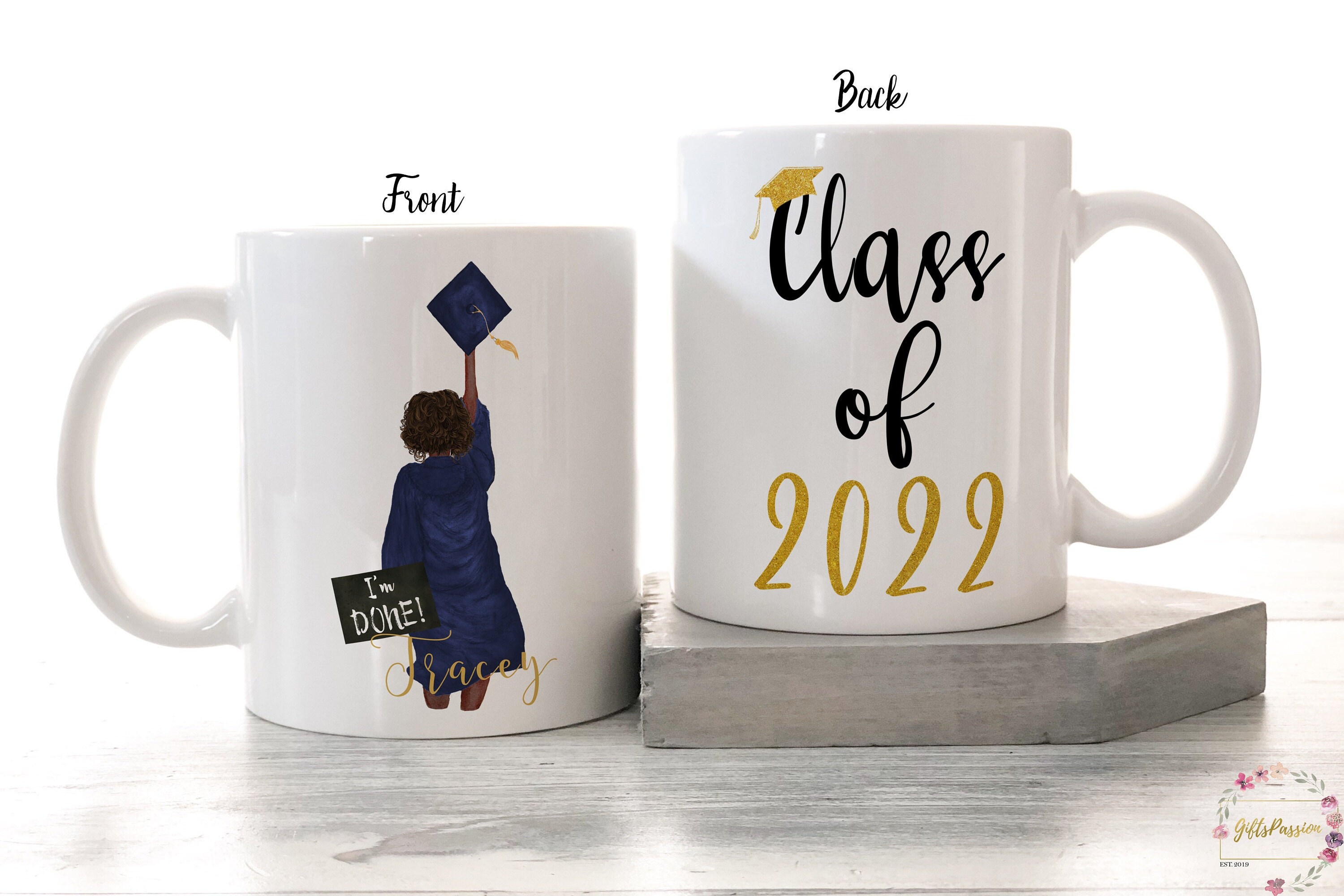 Graduation Mug With Custom Name, Gown, Skin Tone & Hairstyle. Customize ...