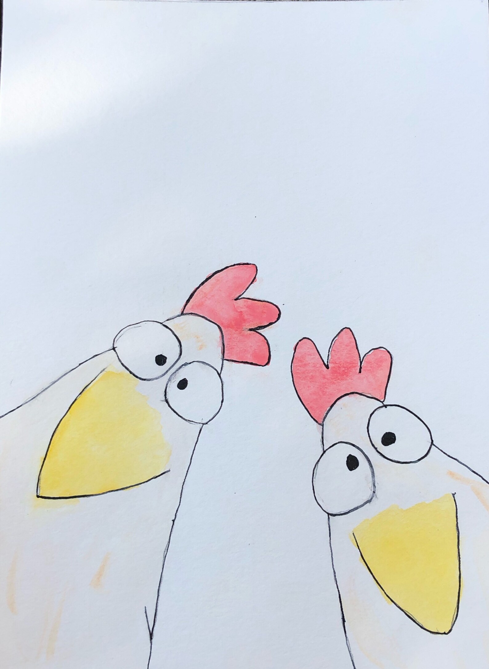 Two Chicken Hand-painted Original Watercolor Illustration, Small Wall ...