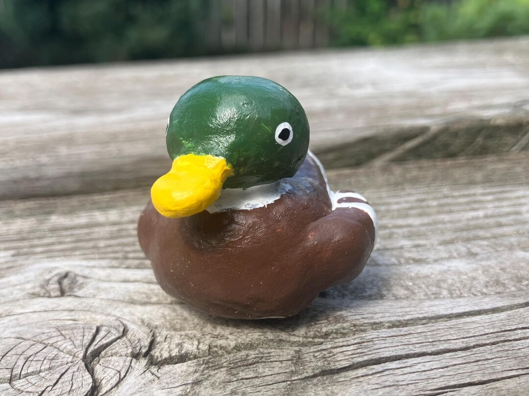 Duck, Mallard Bird, Figurine, Fun, Small, Green and Brown, Clay ...