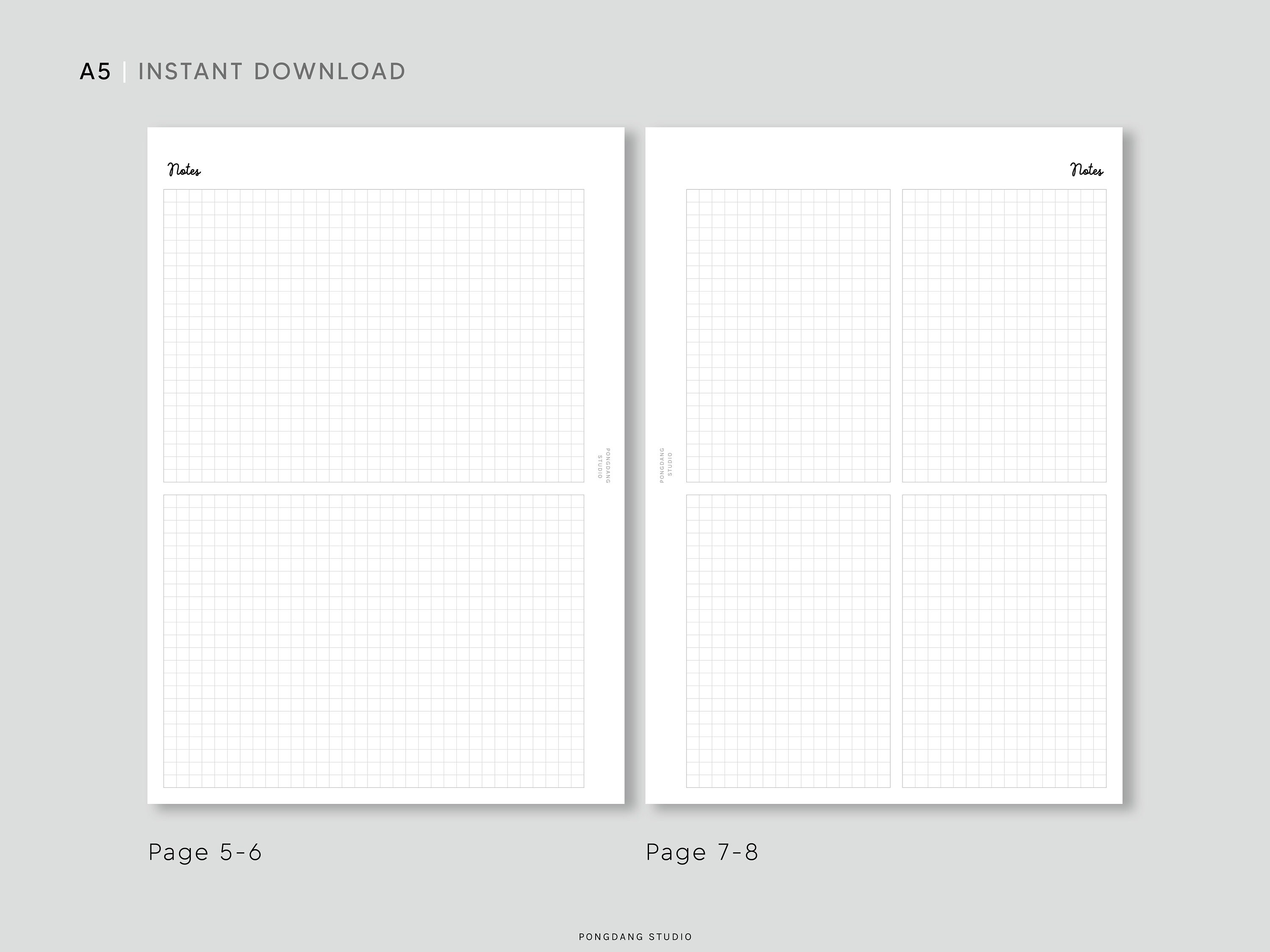 Grid Notes Paper Set | A5 Printable Planner Inserts | Simple Graph ...