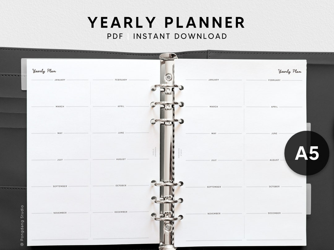 Undated Yearly Planner A5 Printable Inserts Simple Year - Etsy