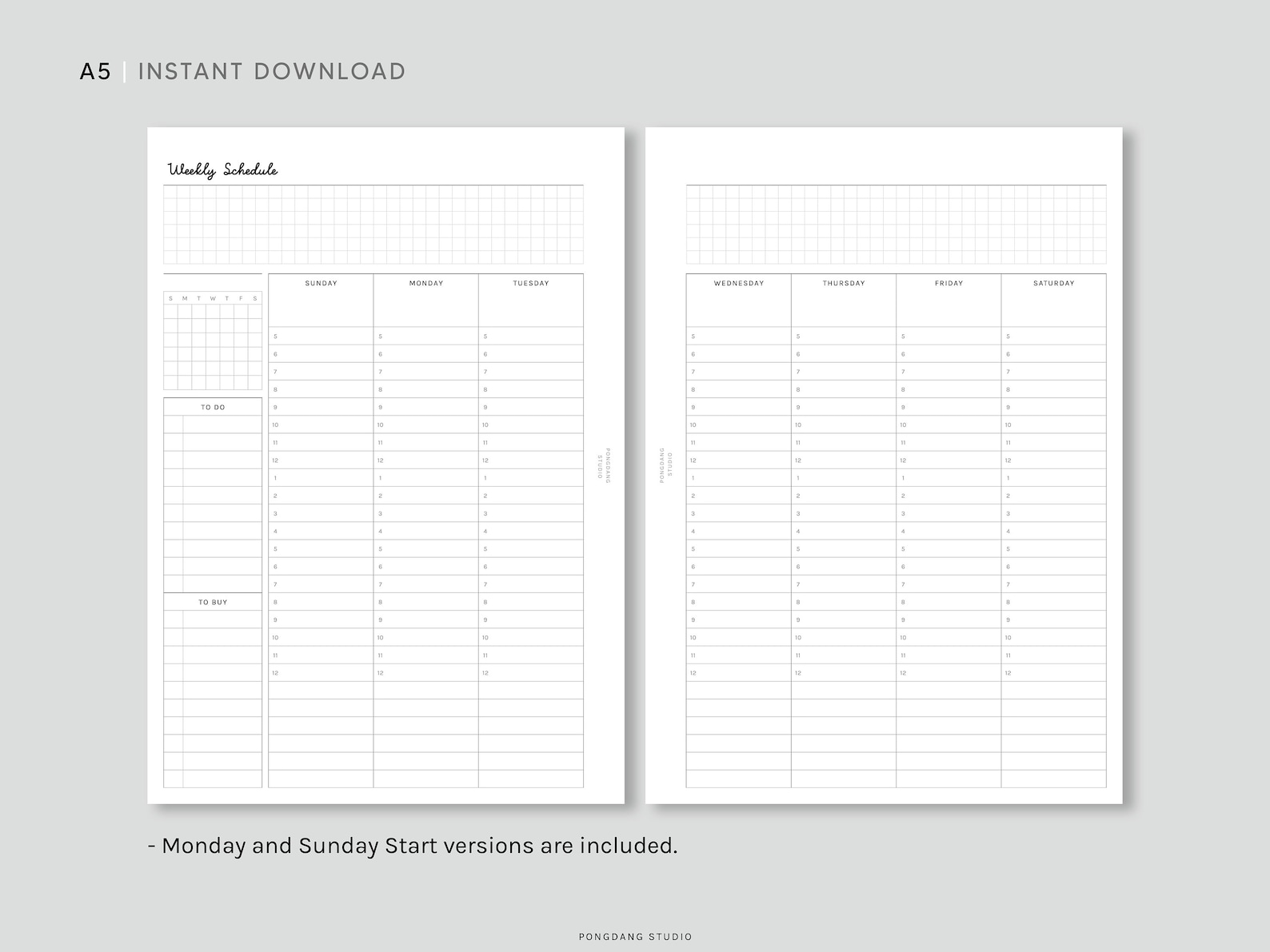 Weekly Schedule | A5 Printable Planner Inserts | Undated WO2P Organizer ...