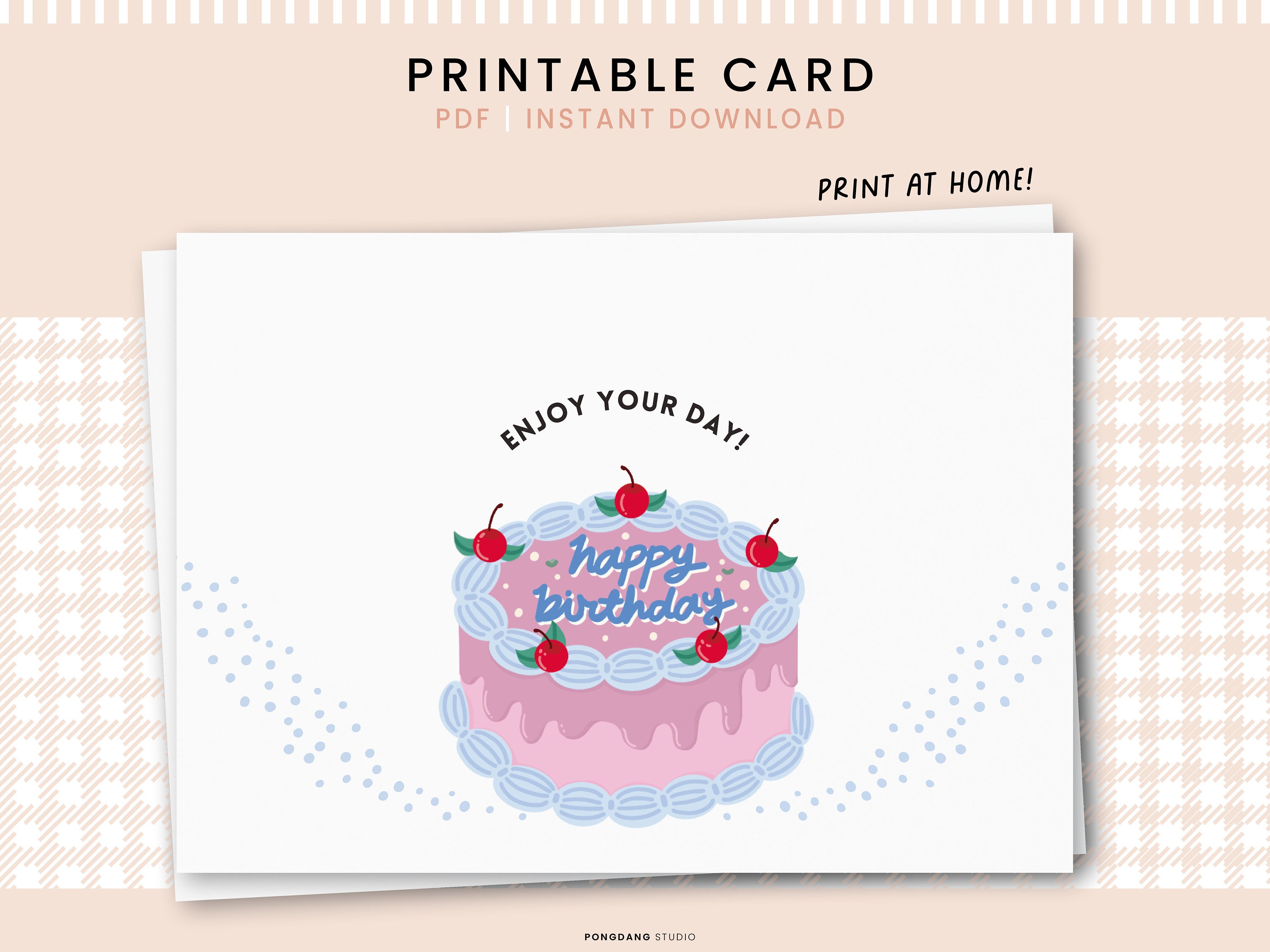 Enjoy Your Day With Birthday Cake Printable Birthday Card - Etsy