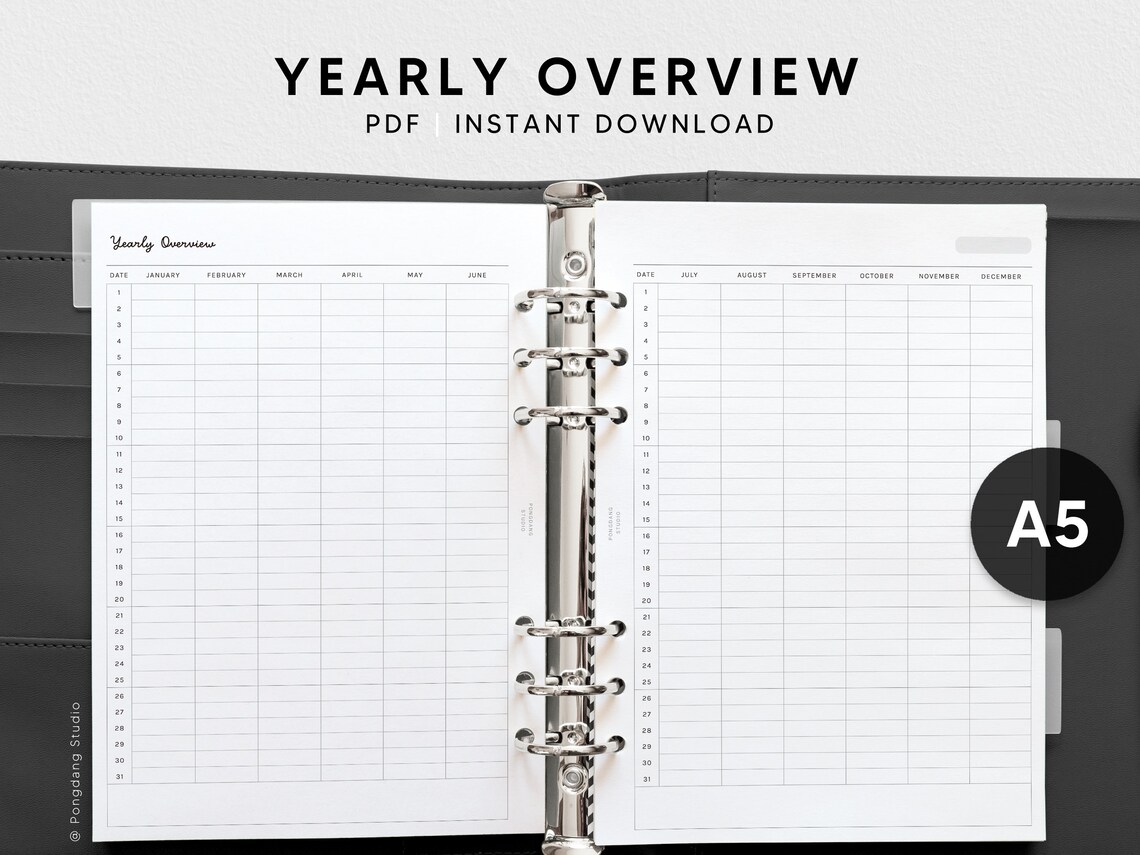 Yearly Overview Sheet | A5 Printable Planner Inserts | YO2P Yearly ...