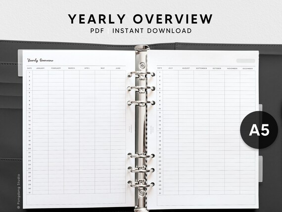 Yearly Overview Sheet A5 Printable Planner Inserts YO2P | Etsy