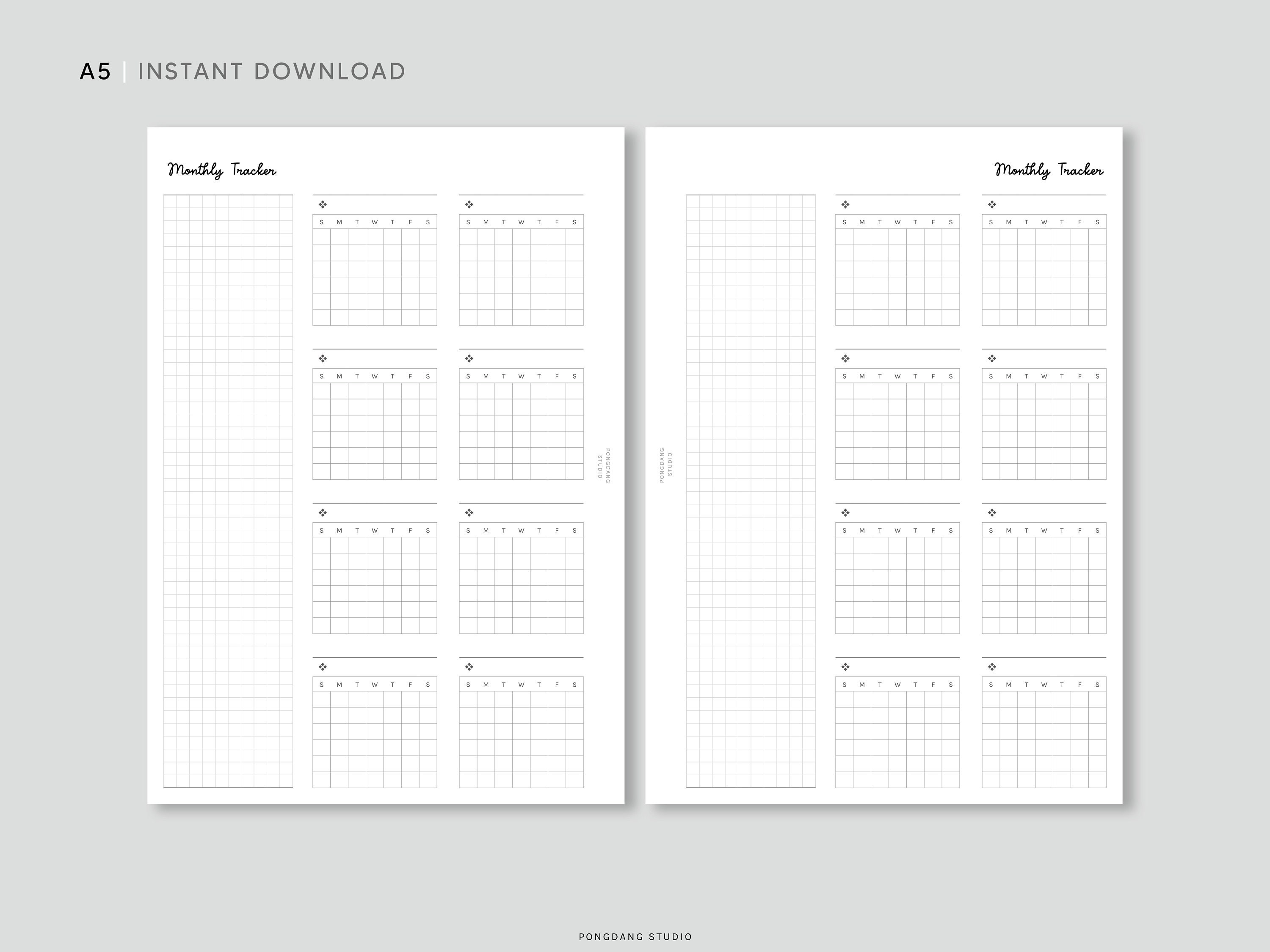 Monthly Tracker Sheet A5 Printable Planner Inserts Blank Calendar ...