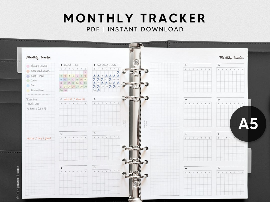 Monthly Tracker Sheet A5 Printable Planner Inserts Blank Calendar ...