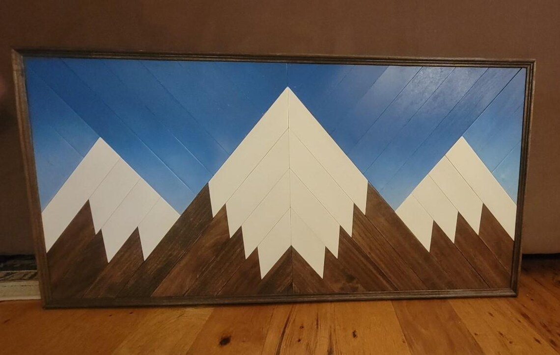 Handcrafted Mountain Wood Mosaic Art | Rustic Landscape Wall Decor in ...