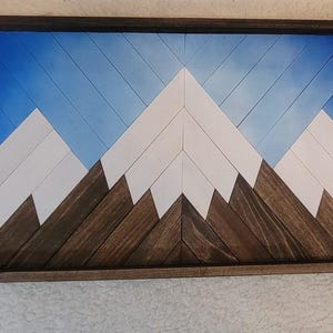 Handcrafted Mountain Wood Mosaic Art | Rustic Landscape Wall Decor in ...