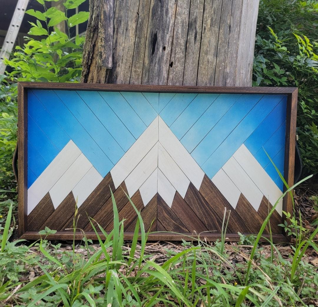 Handcrafted Mountain Wood Mosaic Art | Rustic Landscape Wall Decor in ...
