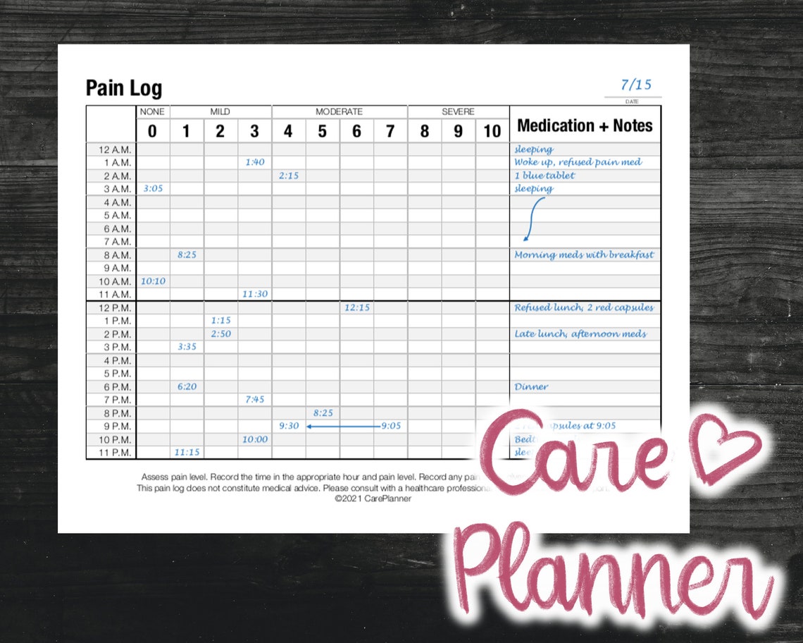 PRINTABLE Daily Pain Log: Record for Home Healthcare, Nurses, Hospice ...