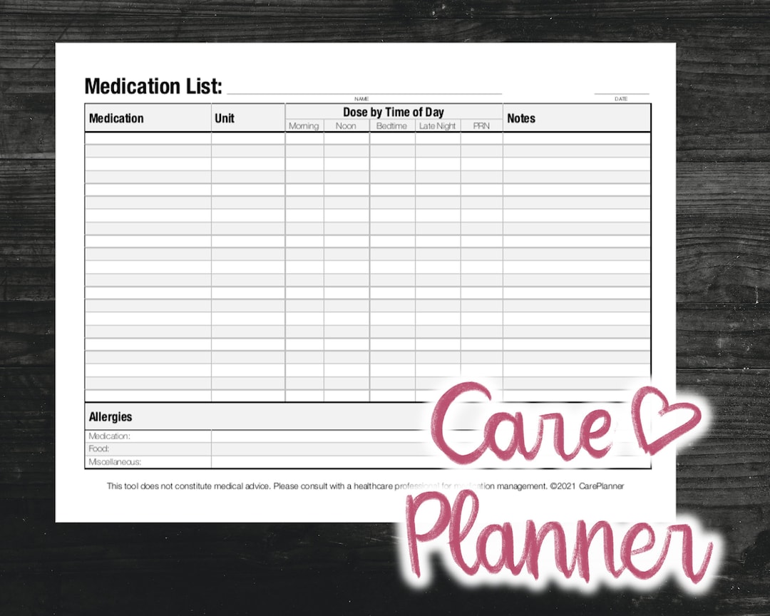 PRINTABLE Medication List - Etsy