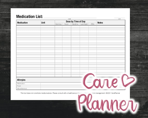 PRINTABLE Medication List | Etsy