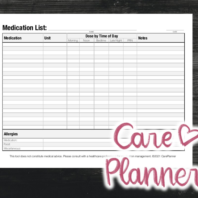 Printable Medication List - Etsy