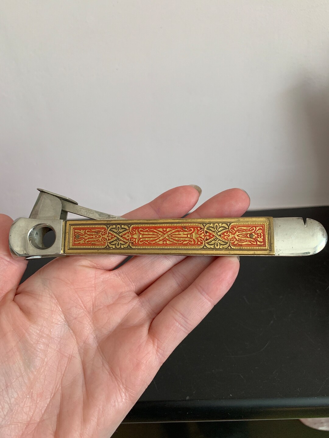 German PFEIRLING SOLINGEN Cigar Cutter in toledo 5650 Enamel and Chrome ...