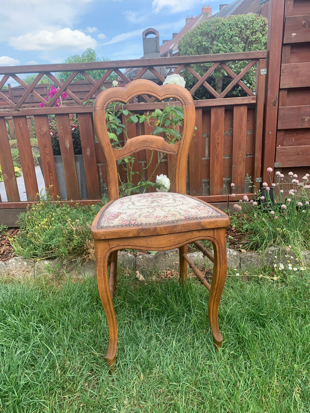Antique Romantic Chair, Antique Floral Chair, Antique Wooden Chair With ...