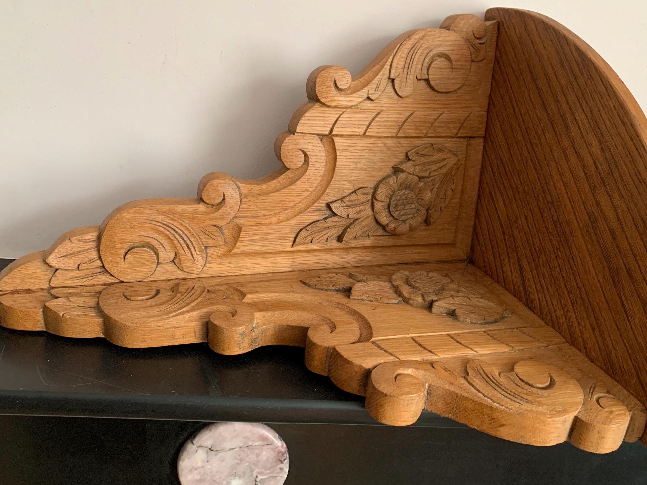 A Carved Corner Shelf With an Antique Flower Motif, Antique Carved Oak ...