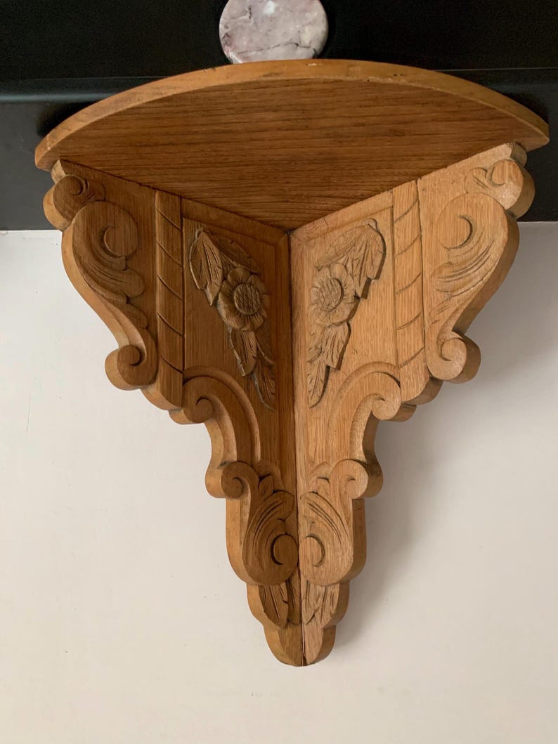 A Carved Corner Shelf With an Antique Flower Motif, Antique Carved Oak ...