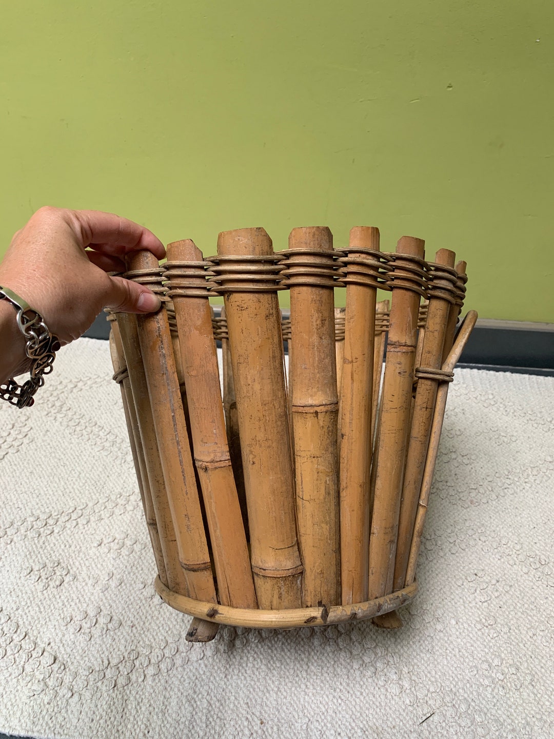 Two Beautiful Vintage Bamboo Plant Pots - Etsy