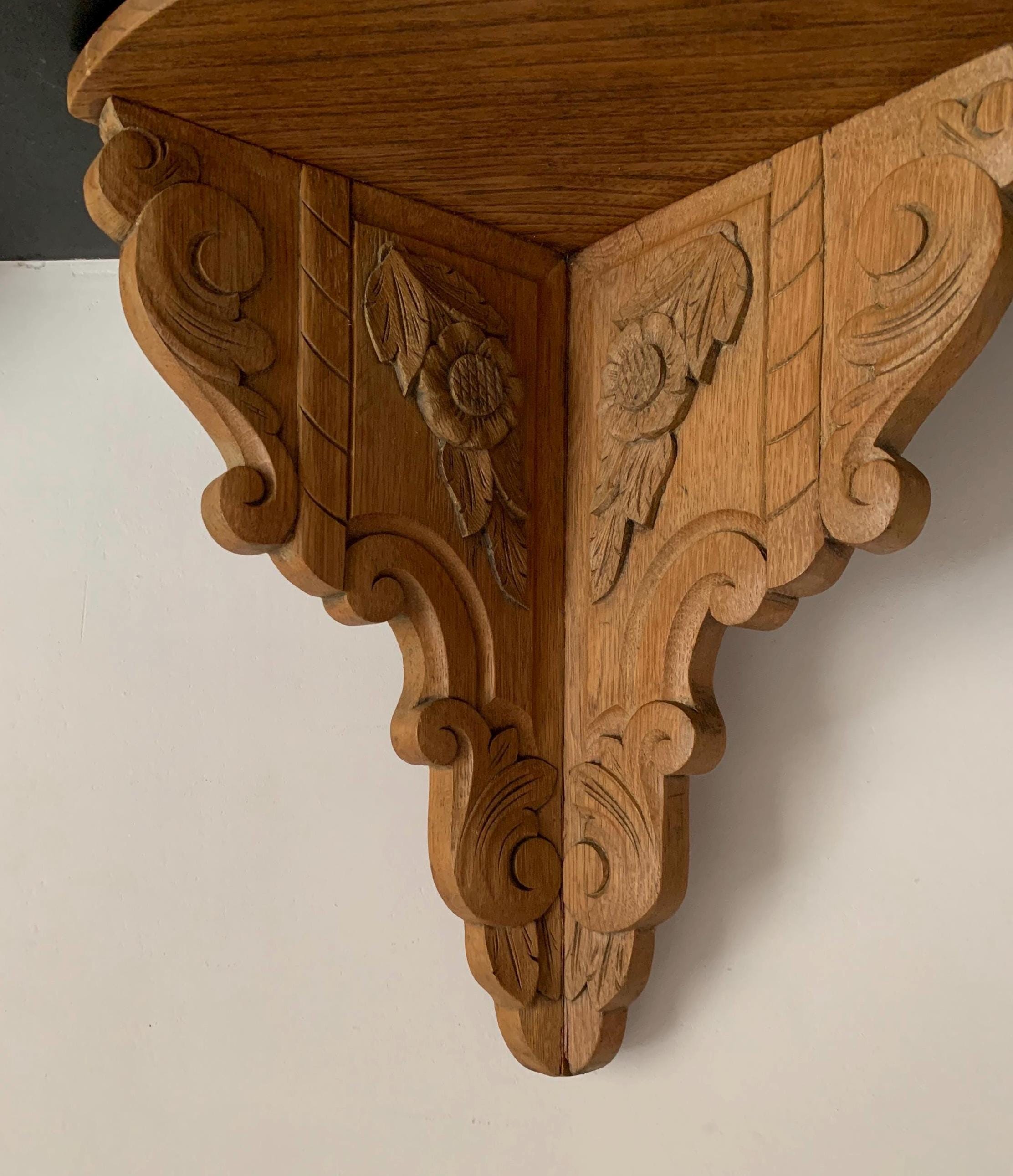 A Carved Corner Shelf With an Antique Flower Motif, Antique Carved Oak ...
