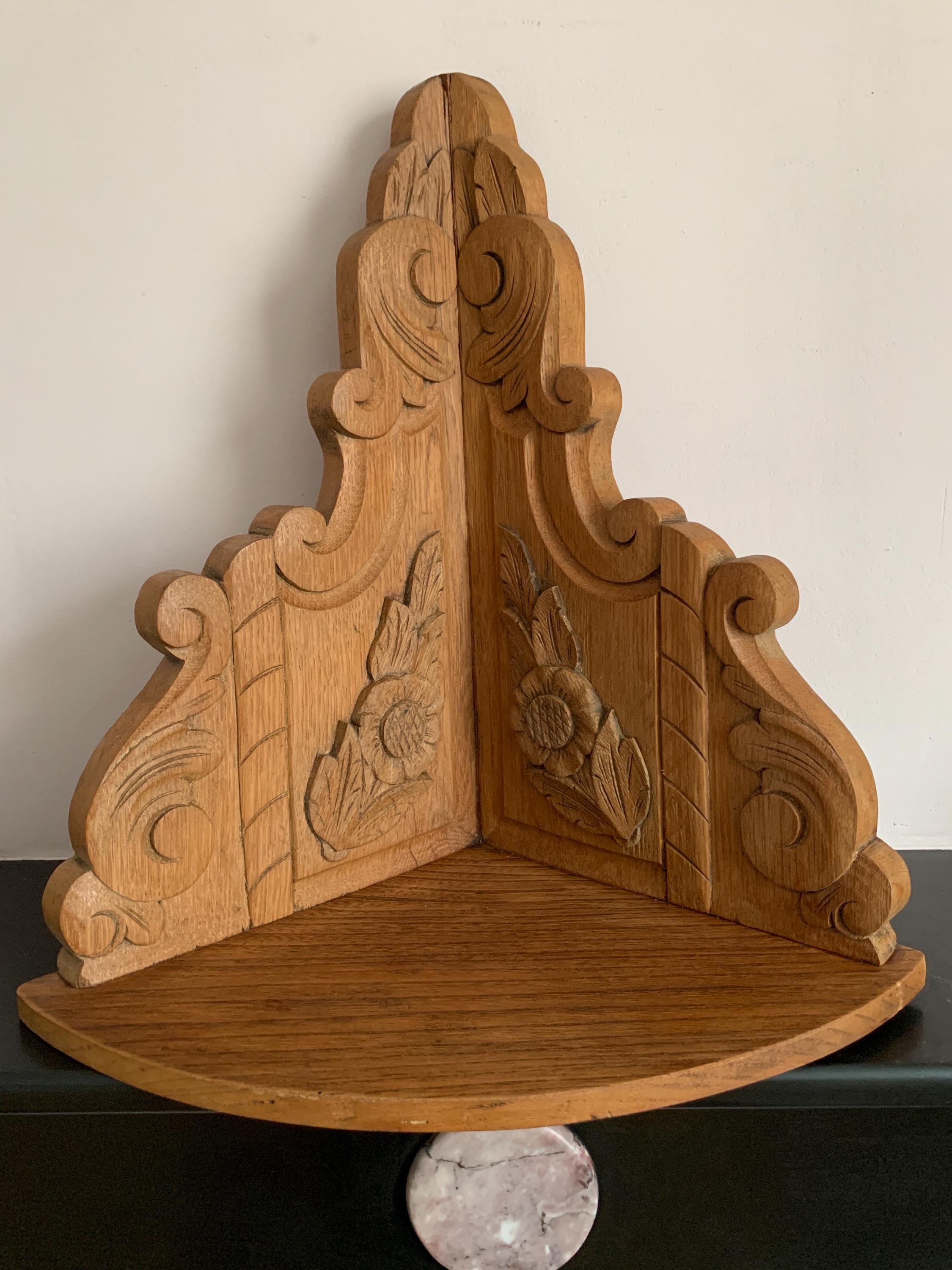 A Carved Corner Shelf With an Antique Flower Motif, Antique Carved Oak ...