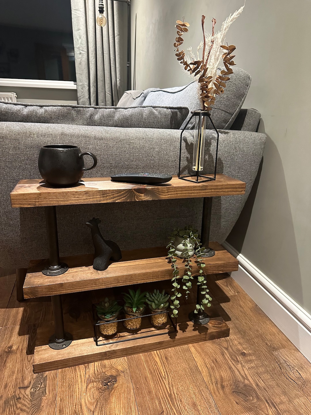 Steampunk End Sofa Narrow Side Table, Shelving Unit Industrial Rustic ...