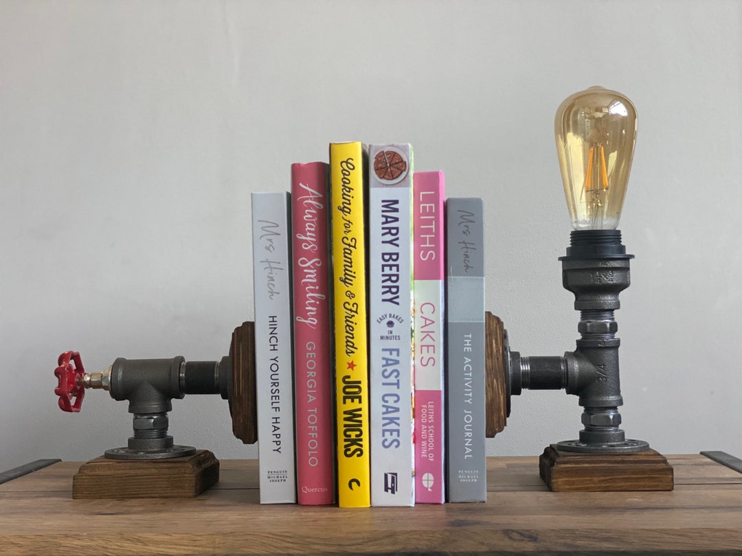 Steampunk Industrial Lamp Bookends, Steam Punk Decor, Book Case Lamp ...