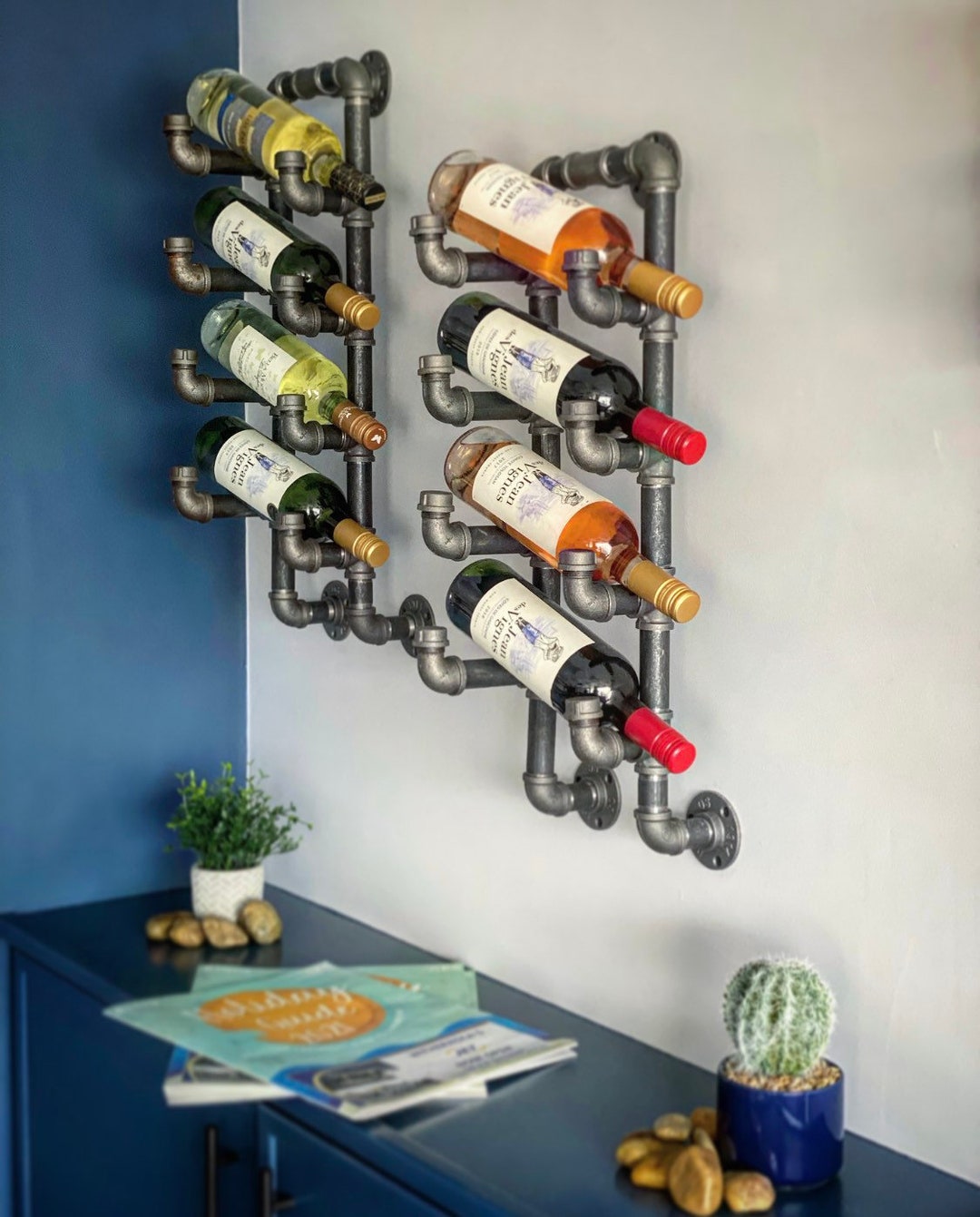 Steampunk Wall Mounted Wine Rack Industrial Pipe Wine Storage Shelf 4 ...